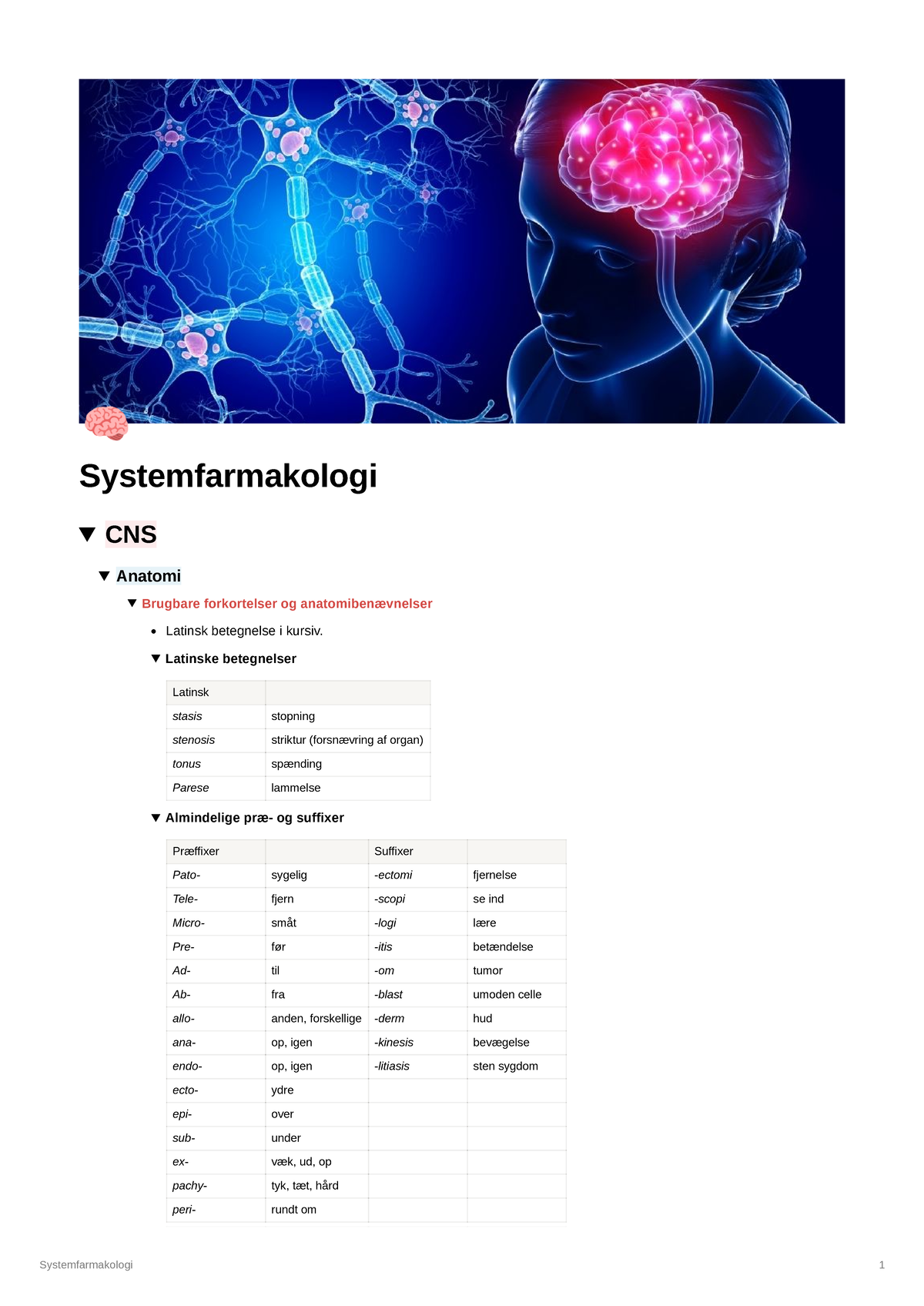 Systemfarmakologi noter - Systemfarmakologi CNS Anatomi Brugbare forkortelser og - Studocu