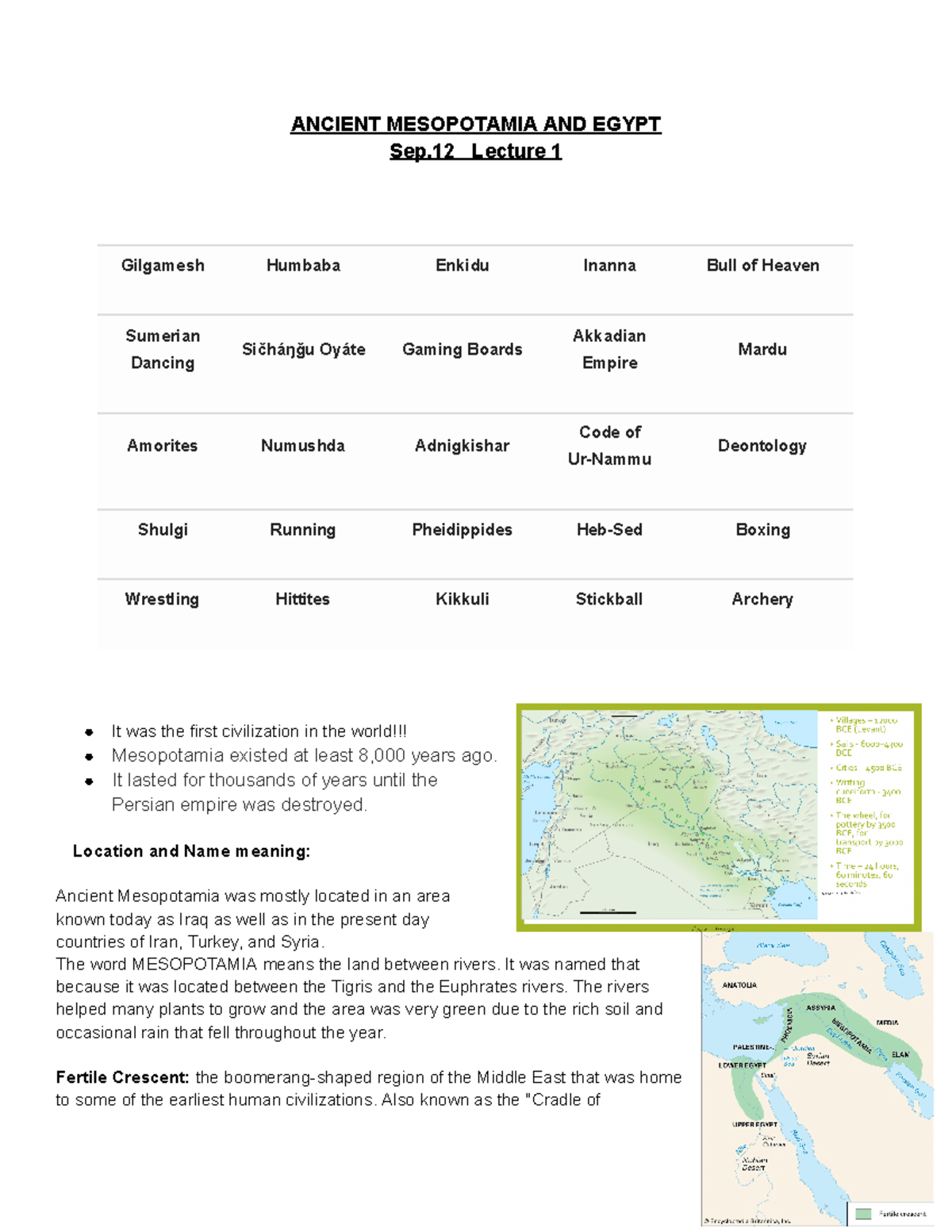 Ancient Mesopotamia AND Egypt - ANCIENT MESOPOTAMIA AND EGYPT Sep ...