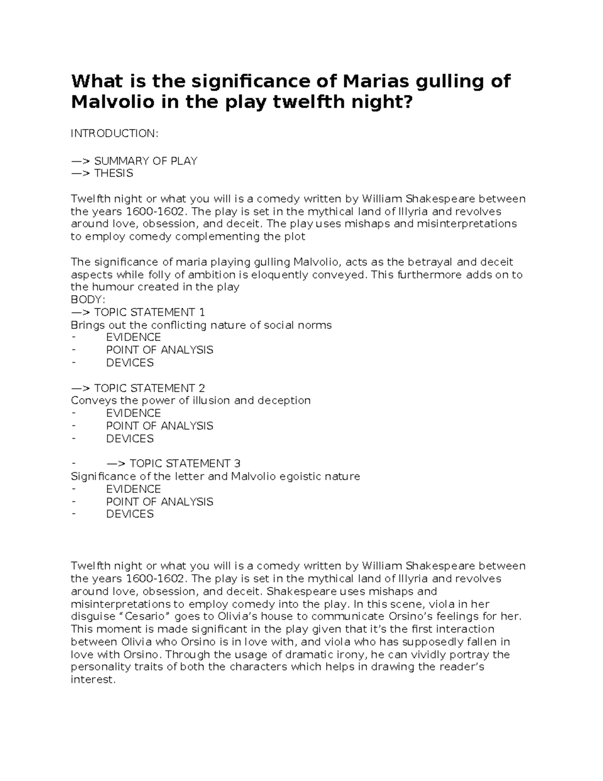 What is the significance of Marias gulling of Malvolio in the play ...