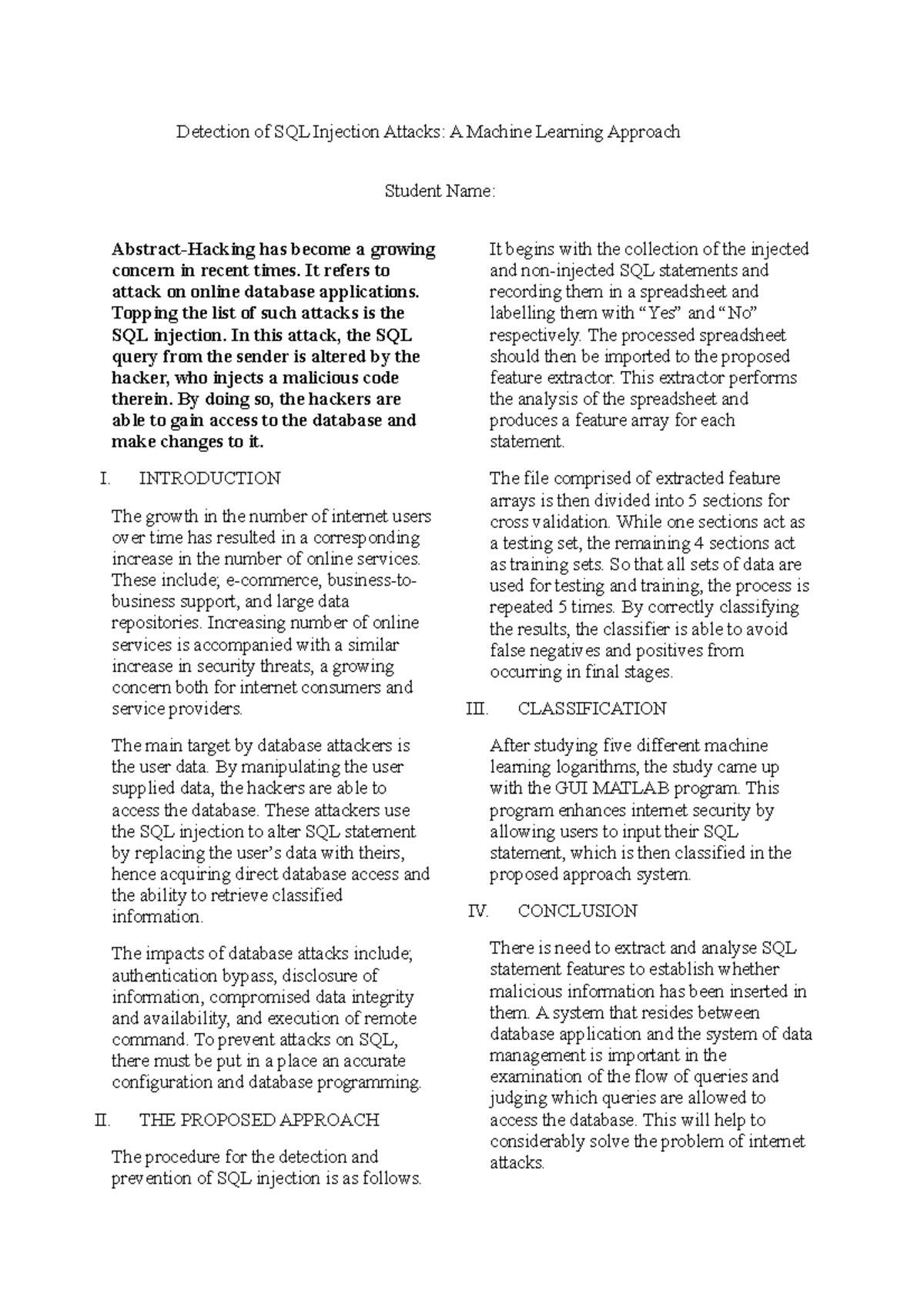 Detection of SQL Injection AttacksContains useful information that can ...