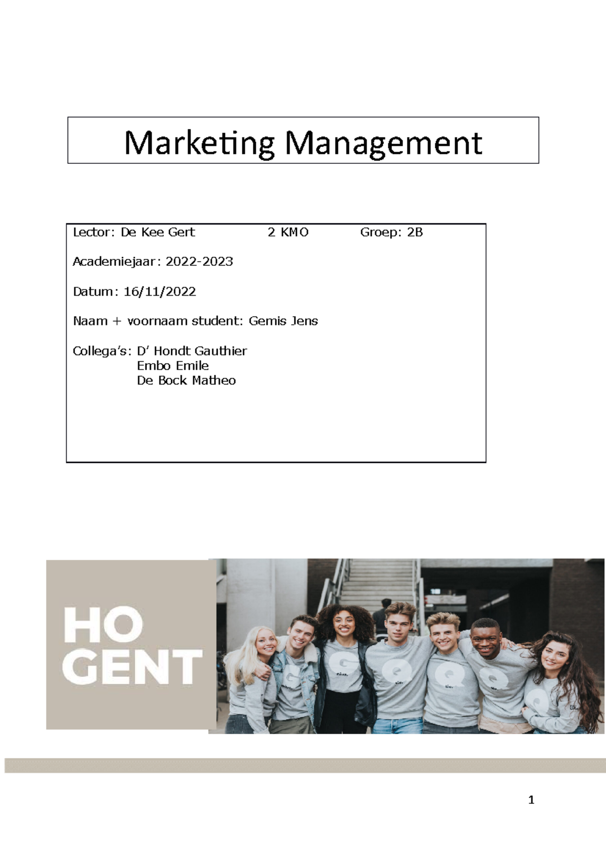 Versie Minimumschema Marketingplan - Marketing Management Lector: De ...