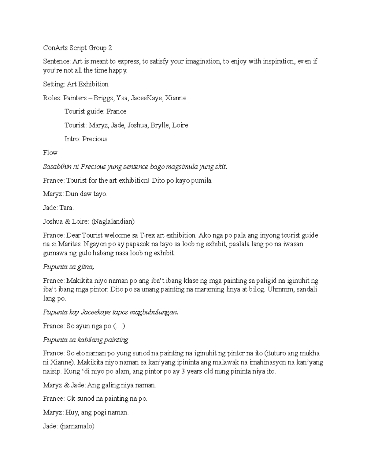 Con Arts Script Group 2 - sad - ConArts Script Group 2 Sentence: Art is ...