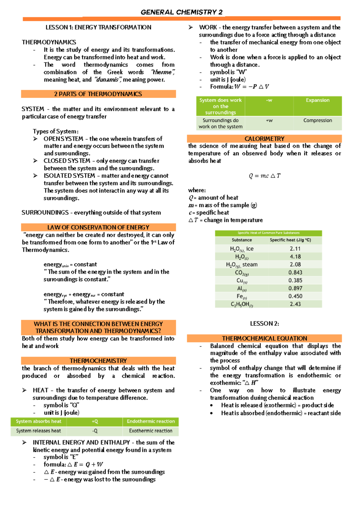 Chem2-4th-quarter - chemistry notes - LESSON 1: ENERGY TRANSFORMATION ...