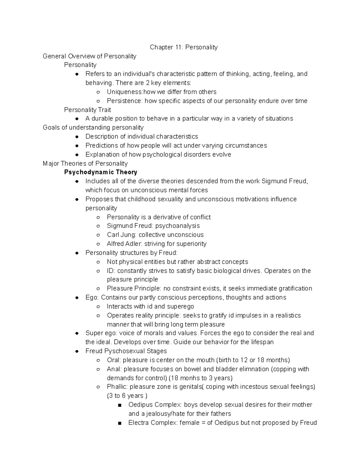 Psych 111- Chapter 11 Personality - Chapter 11: Personality General ...