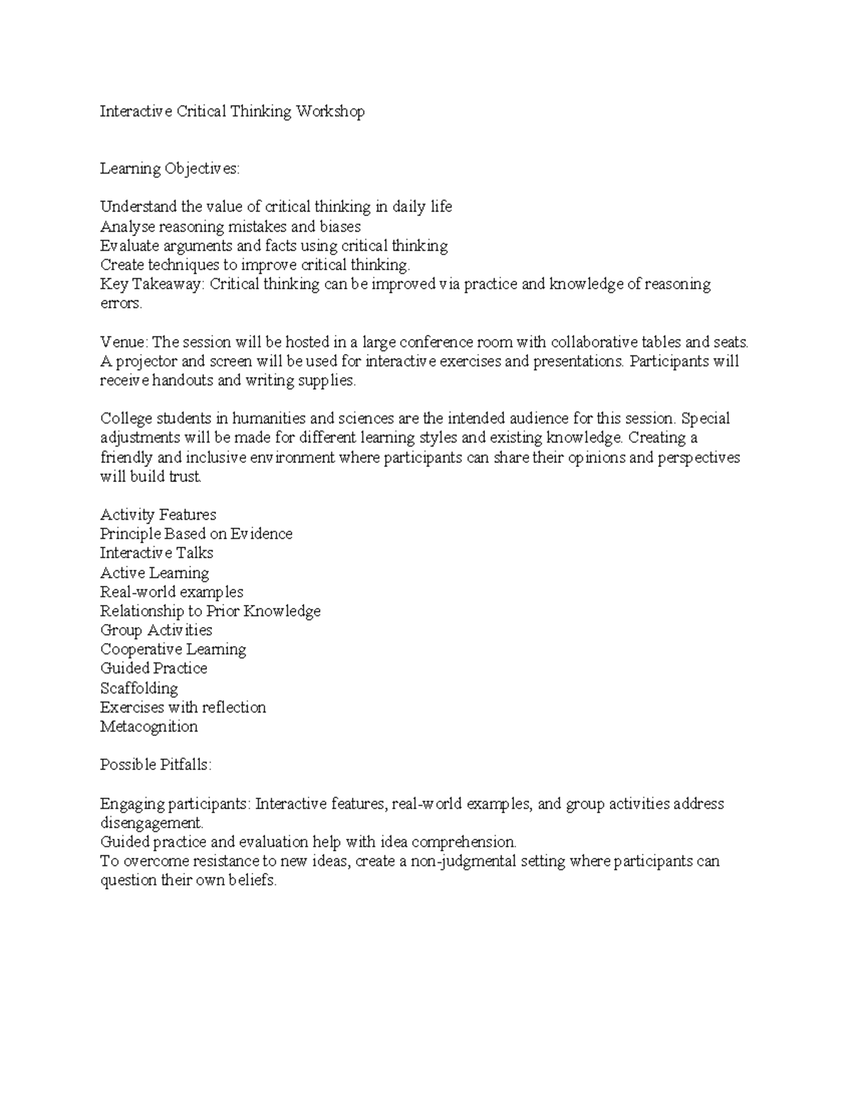 Interactive Critical Thinking Workshop - Interactive Critical Thinking ...