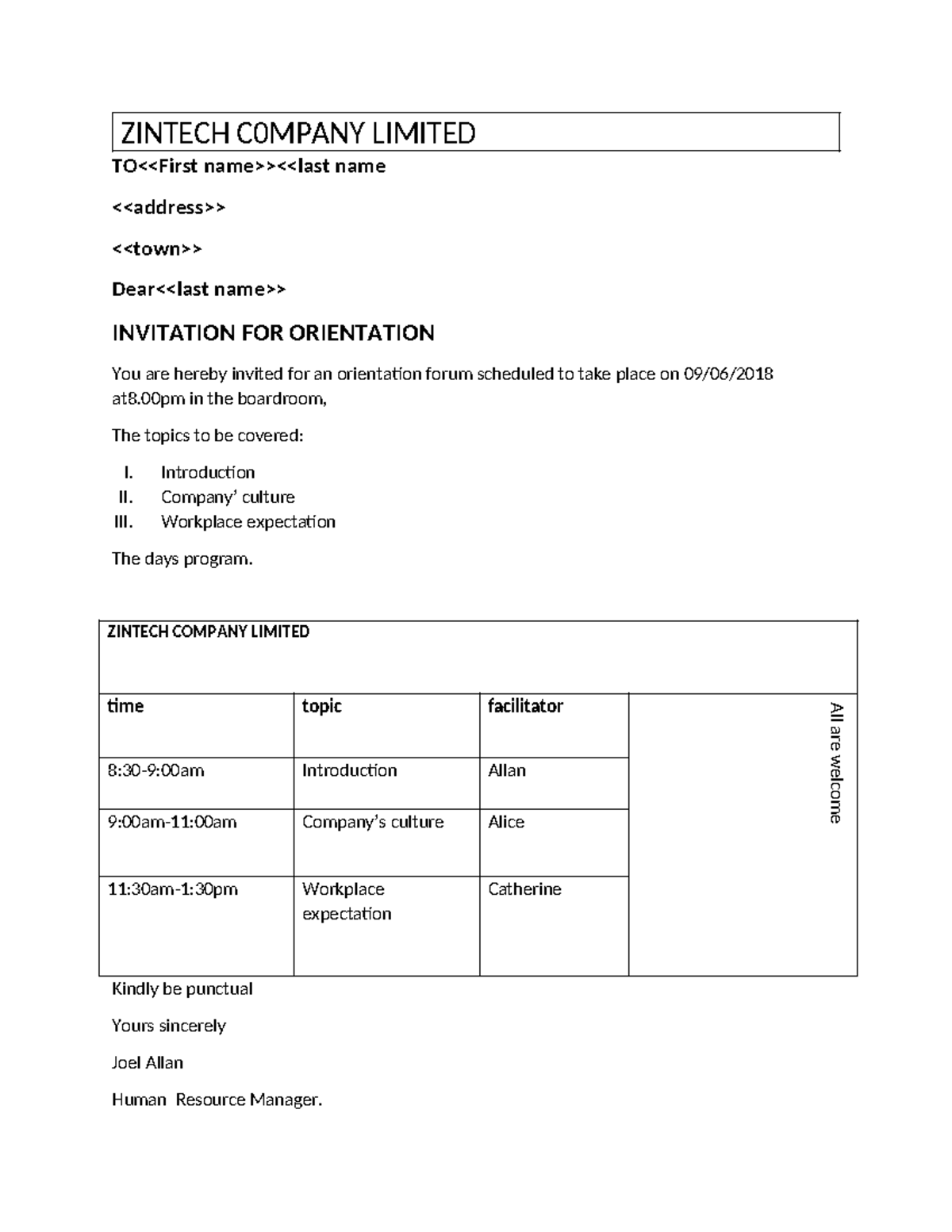 Orient - ZINTECH C0MPANY LIMITED TO