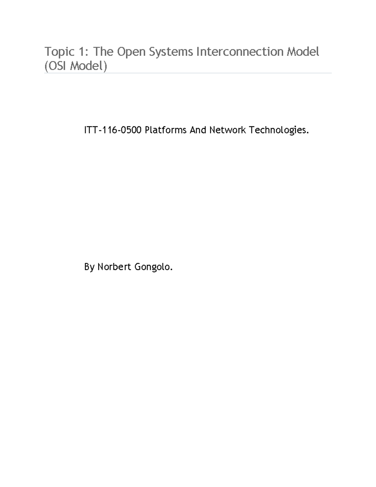 OSI Analysis for a course work - Topic 1: The Open Systems ...