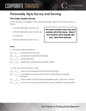 Appendix 1 Part2-Personality Styles Scoring 1 - Colour System Survey ...