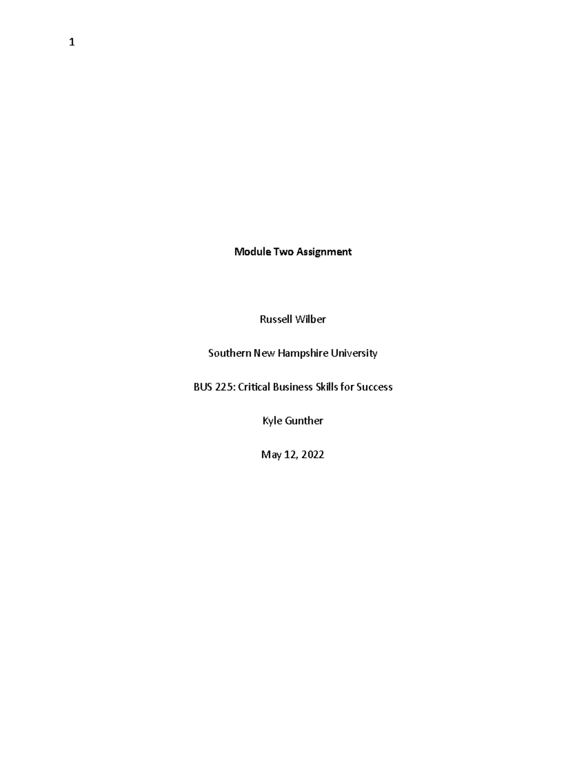 BUS225 Module Two Assignment - 1 Module Two Assignment Russell Wilber ...