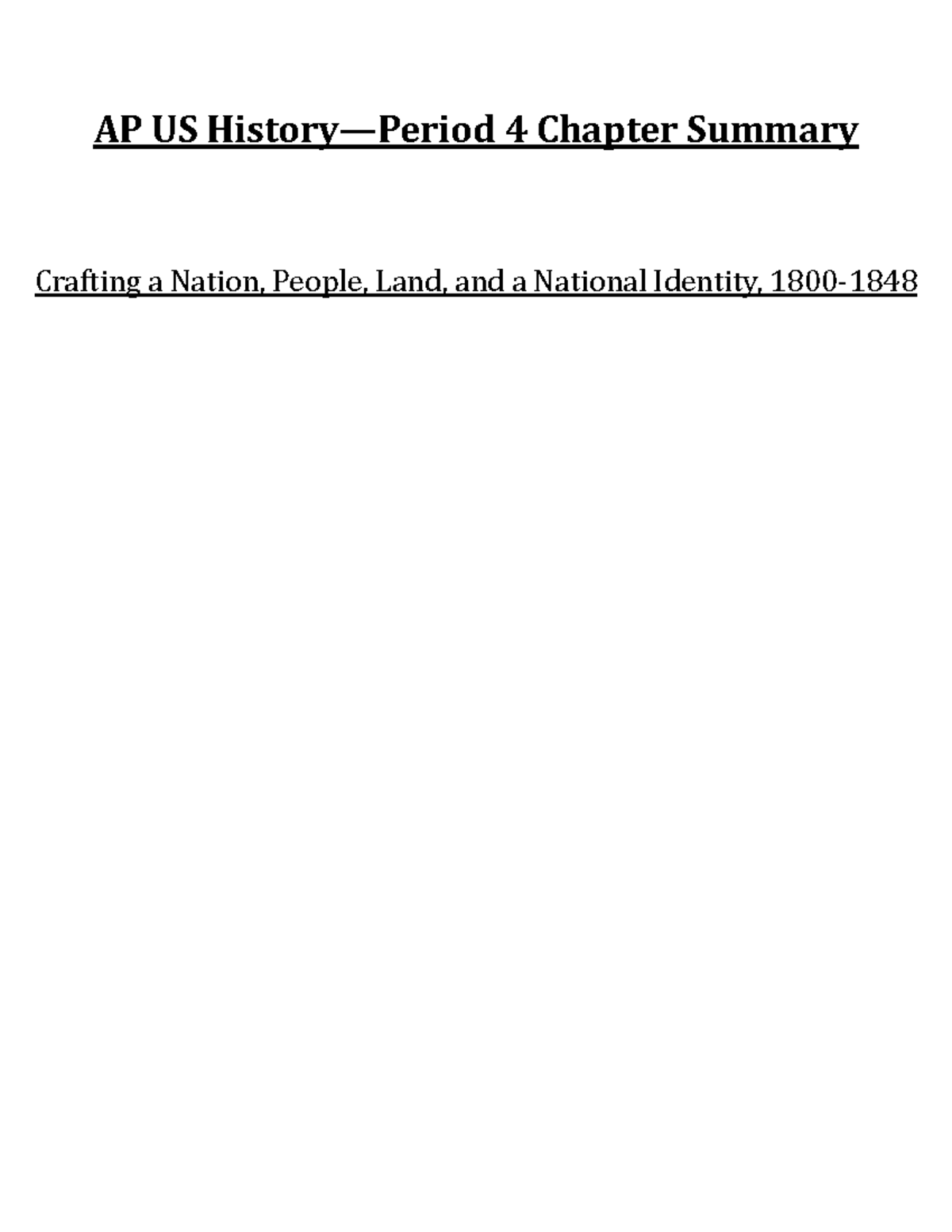 Period 4 Chapter 8 Summary - AP US History—Period 4 Chapter Summary ...