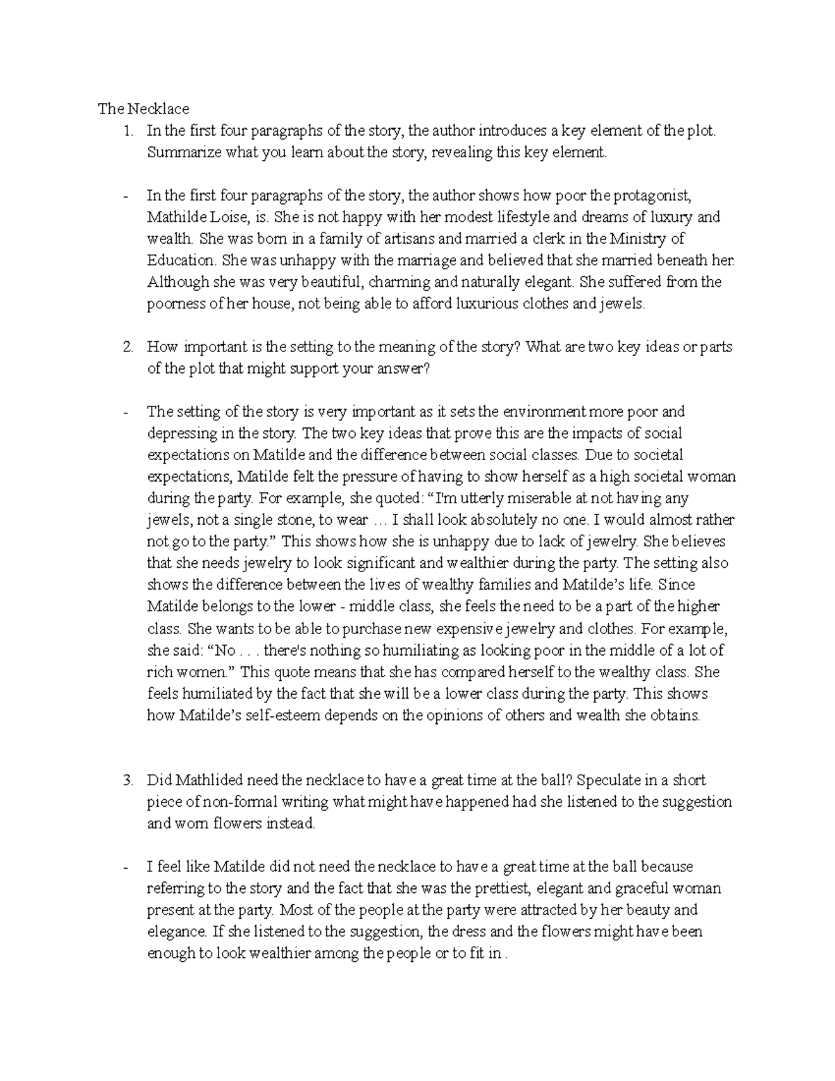 The Necklace - In the first four paragraphs of the story, the author ...