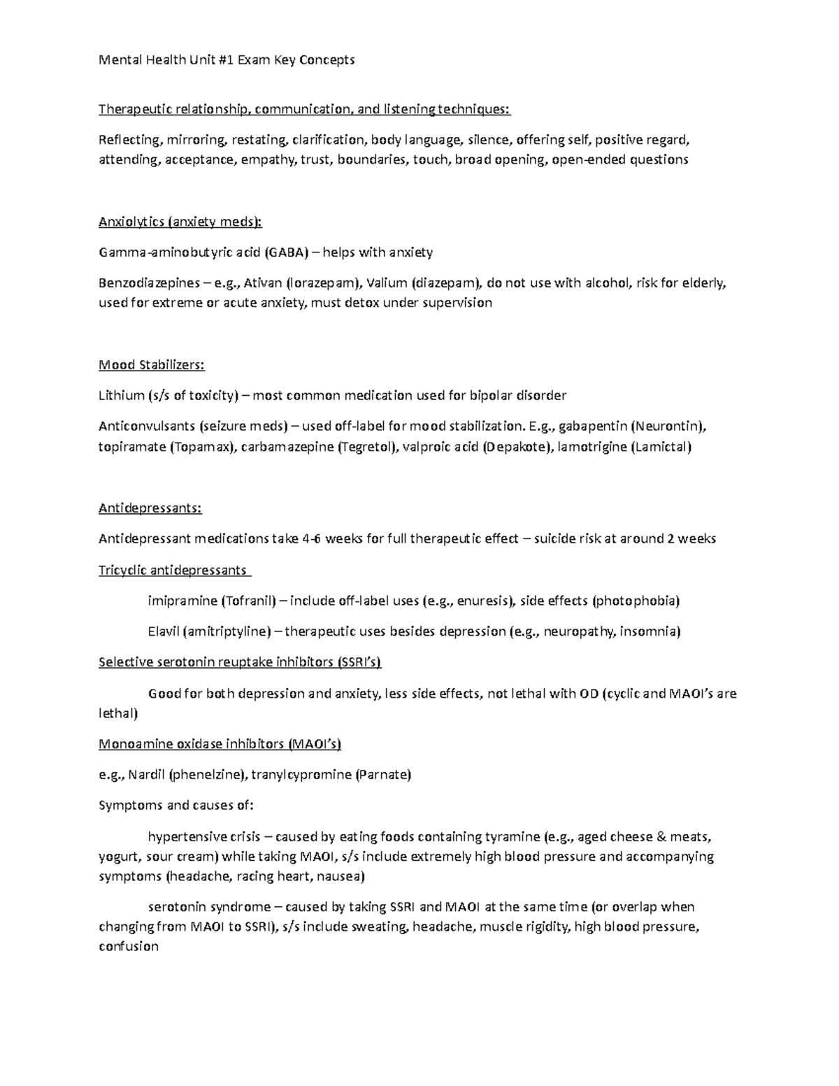 Mental Health Unit 1 Exam KEY Concepts - Mental Health Unit #1 Exam Key ...