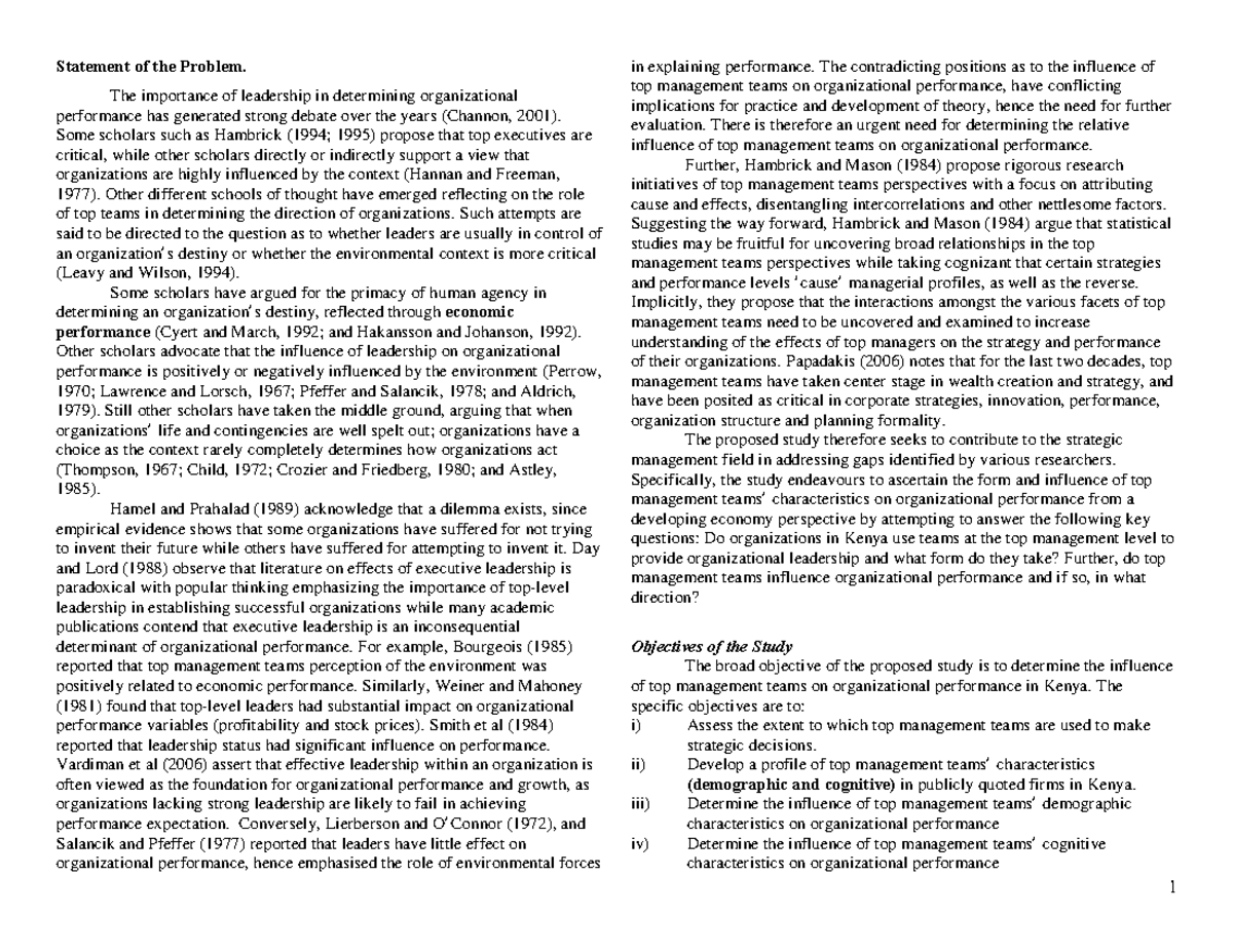 Sample Problem Statement - 1 Statement of the Problem. The importance ...