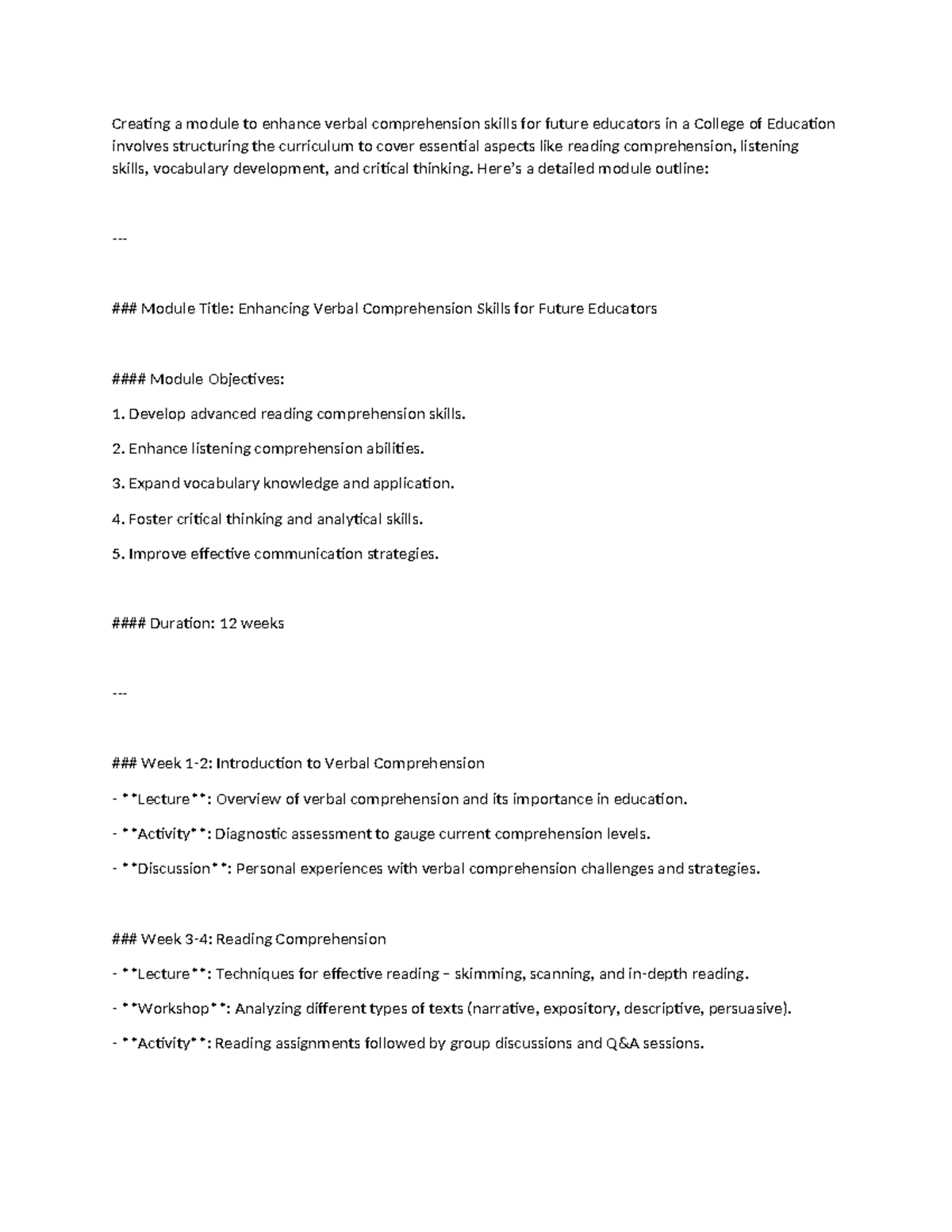 Creating a module to enhance verbal comprehension skills for future ...