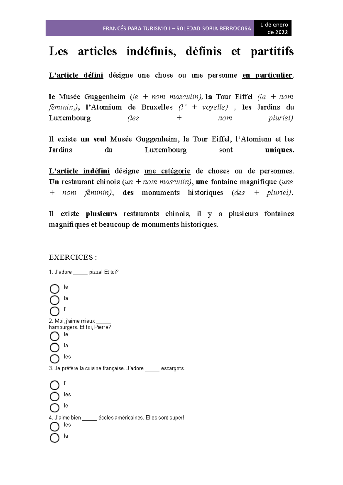 LES Articles Définis - Indéfinis ET Partitifs - Les articles indéfinis ...