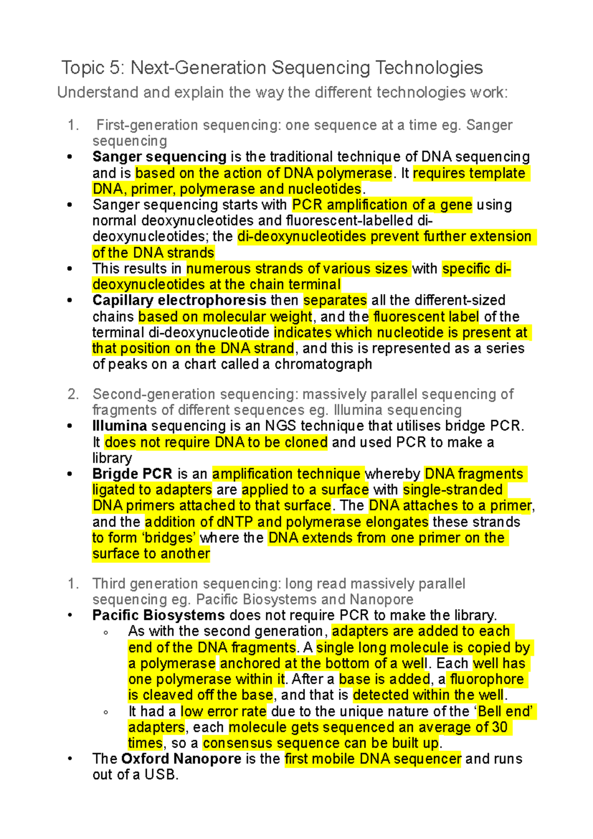 Ngs notes - Topic 5: Next-Generation Sequencing Technologies Understand ...
