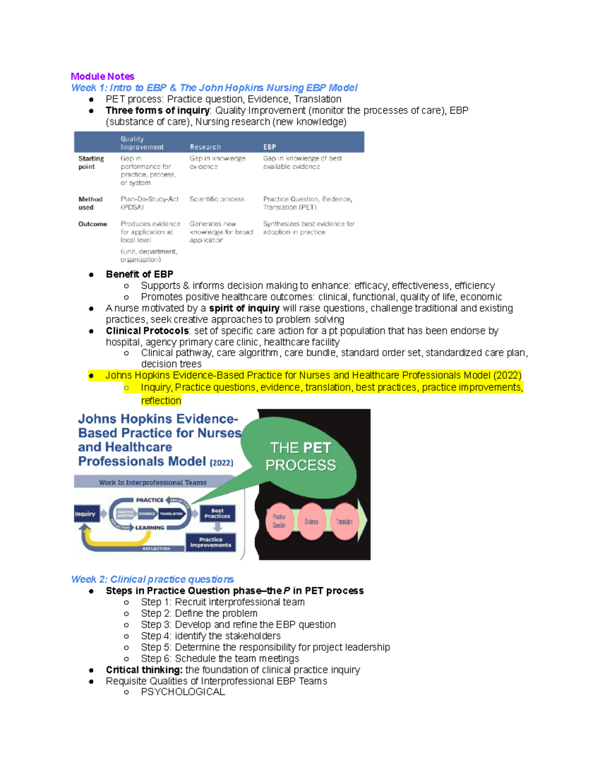 EBP Lecture Notes - Module Notes Week 1: Intro to EBP & The John ... EBP Lecture Notes - Module Notes Week 1: Intro to EBP & The John ...