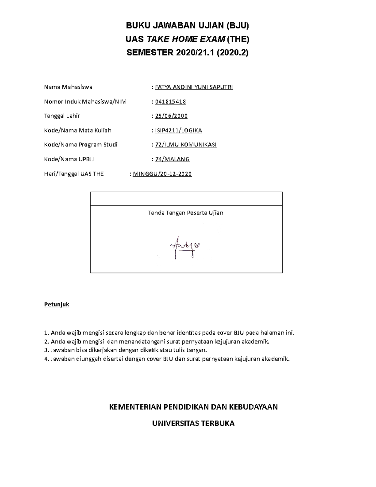 041815418 ISIP4211 - jawaban diskusi - BUKU JAWABAN UJIAN (BJU) UAS TAKE HOME EXAM (THE ...