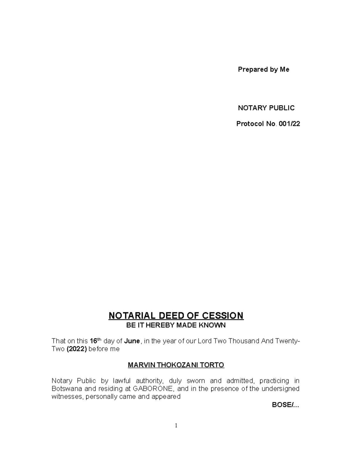 Notarial Deed of Cession Lot 9018 Oodigmgm - Prepared by Me NOTARY ...