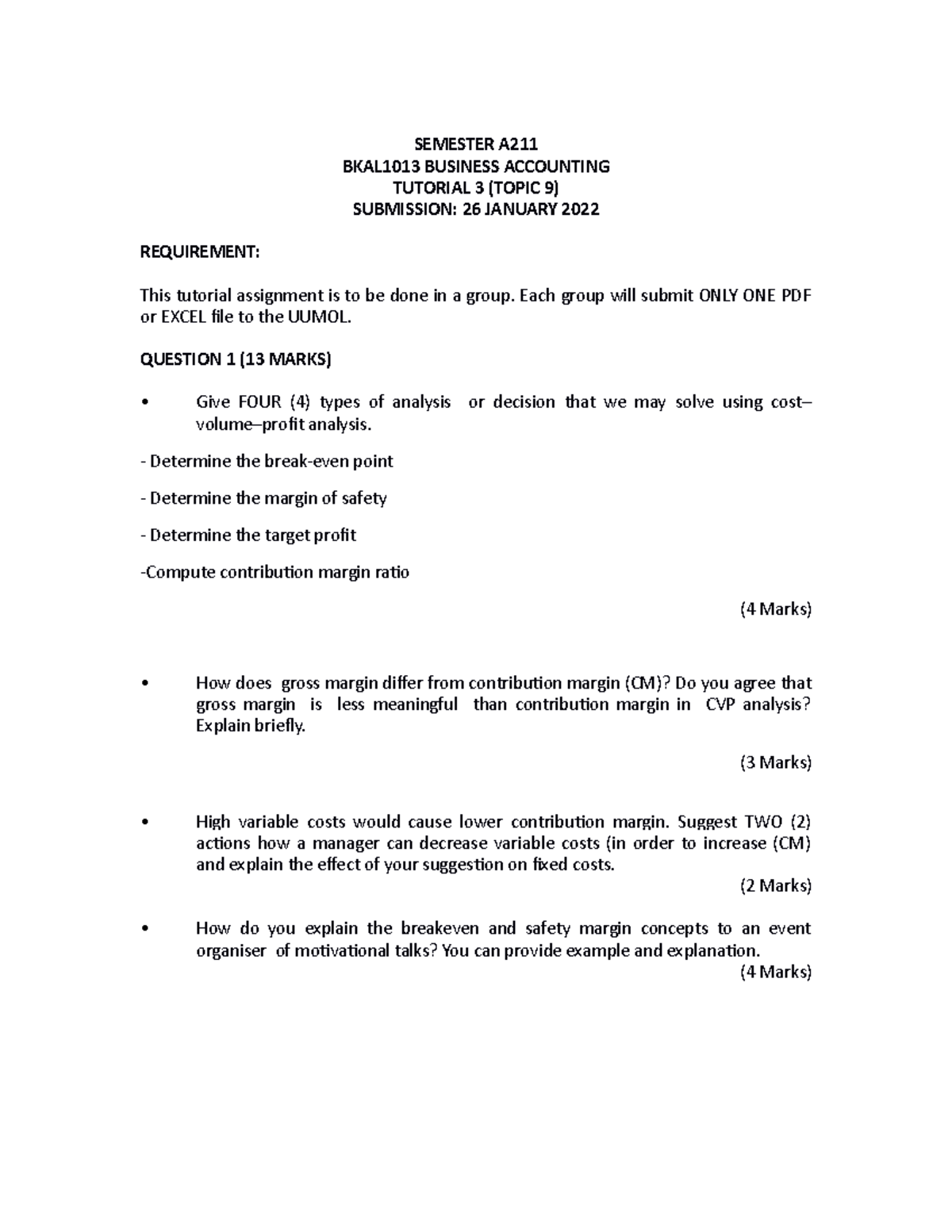 Tutorial 3 Topic 9 Qs - SEMESTER A BKAL1013 BUSINESS ACCOUNTING ...