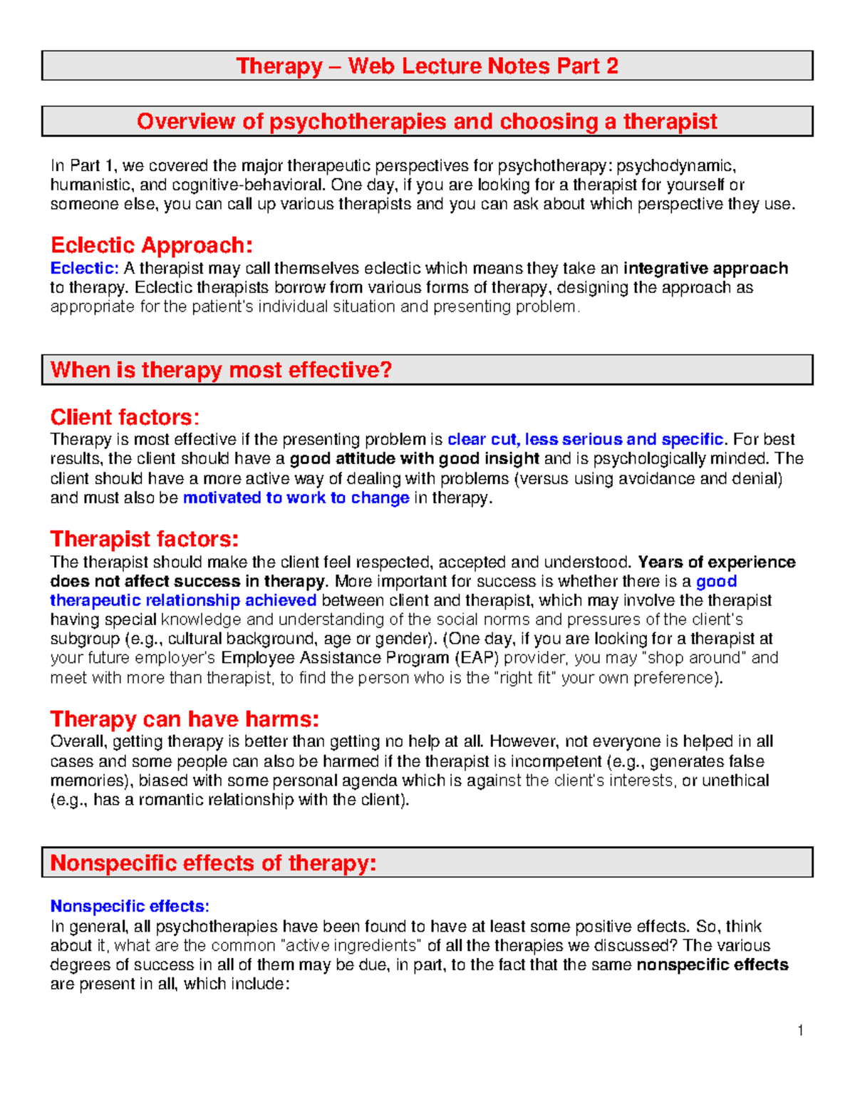 Therapy Part 2 - Lecture notes 1 - Therapy – Web Lecture Notes Part 2 ...