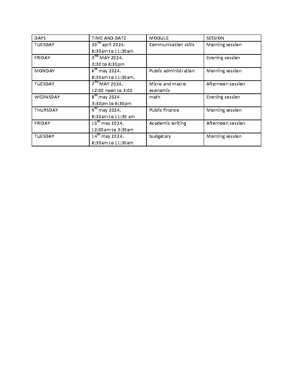 Financial statements - DAYS TIME AND DATE MODULE SESSION TUESDAY 30 TH ...