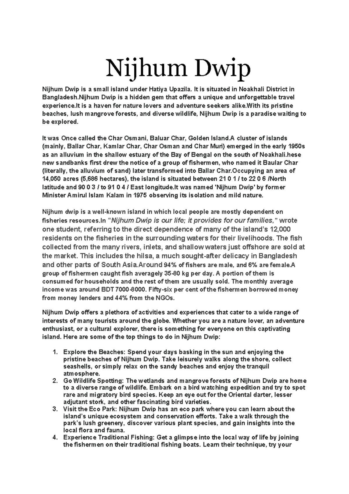 Nijhum Dwip - Assignment - Nijhum Dwip Nijhum Dwip is a small island ...