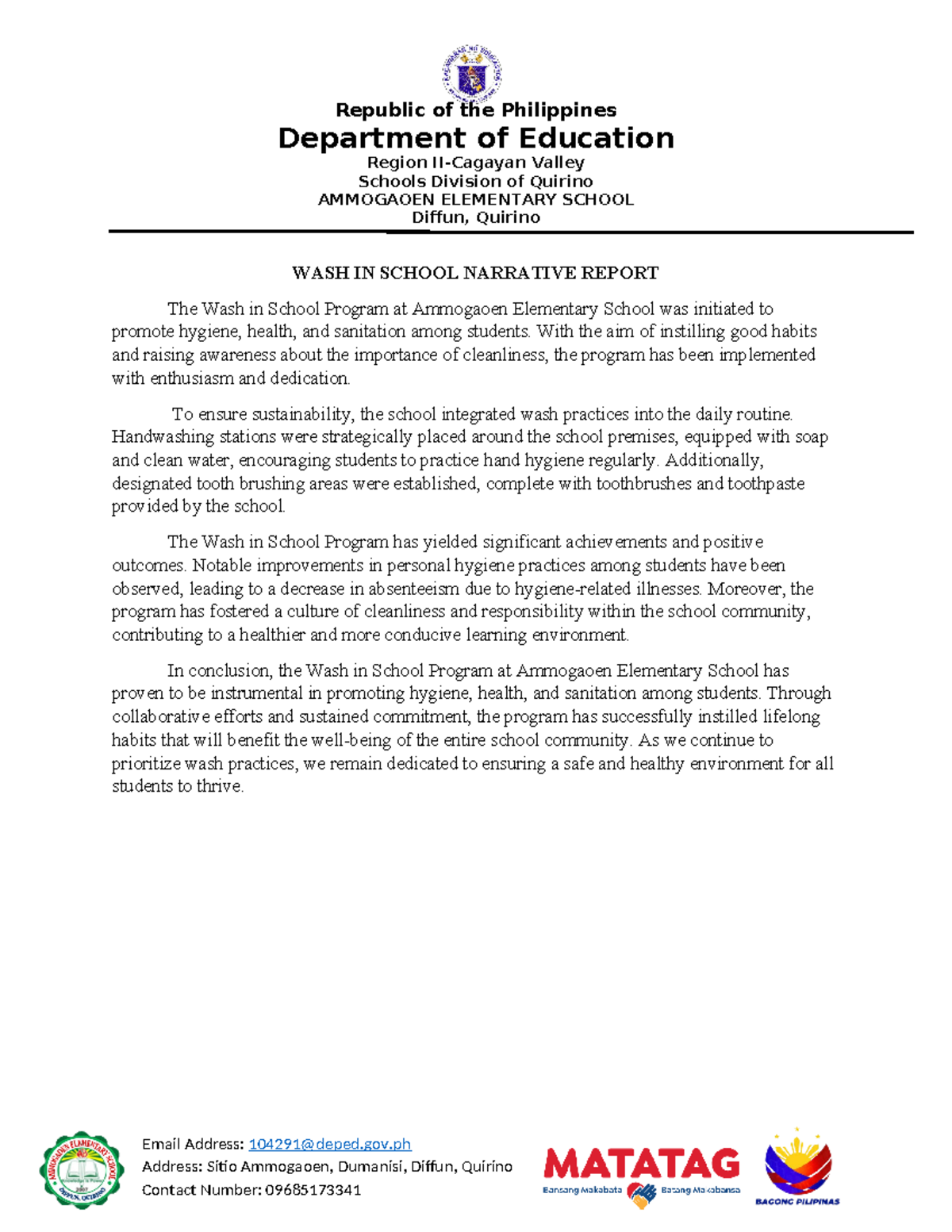 WINS Narrative Report - THANK YOU - Email Address: 104291@deped.gov ...