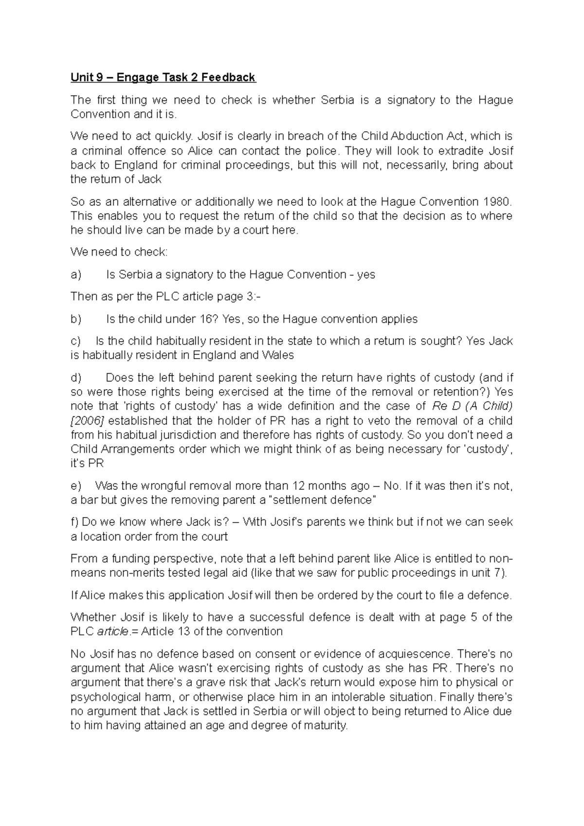 Unit 9- Engage Task 2 feedback - Unit 9 – Engage Task 2 Feedback The ...