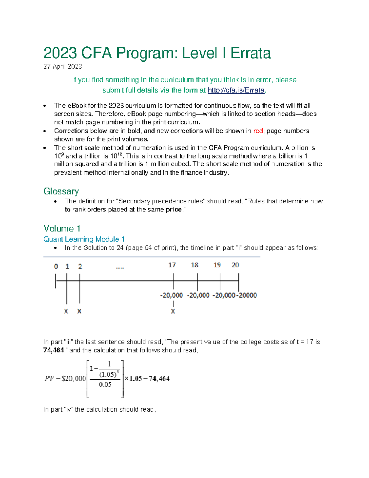 2023 cfa level i errata - 2023 CFA Program: Level I Errata 27 April 2023 If you find something ...
