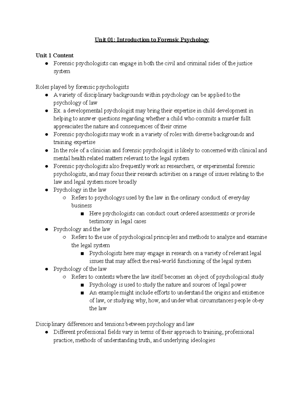 psychology of law unit 1 notes : introduction to forensic psychology ...