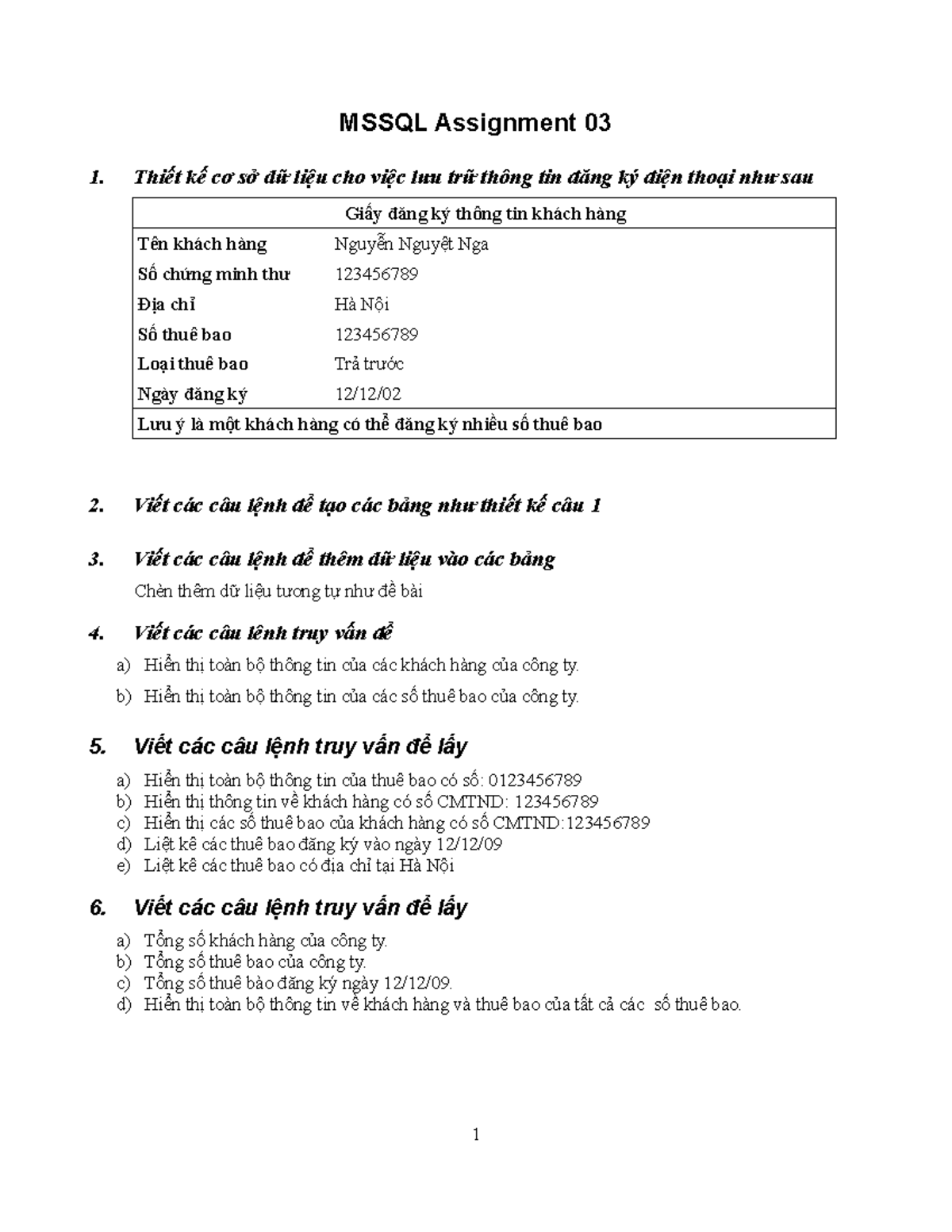 Assignment - bài tập thiết kế sql - MSSQL Assignment 03 1. Thiết kế cơ ...