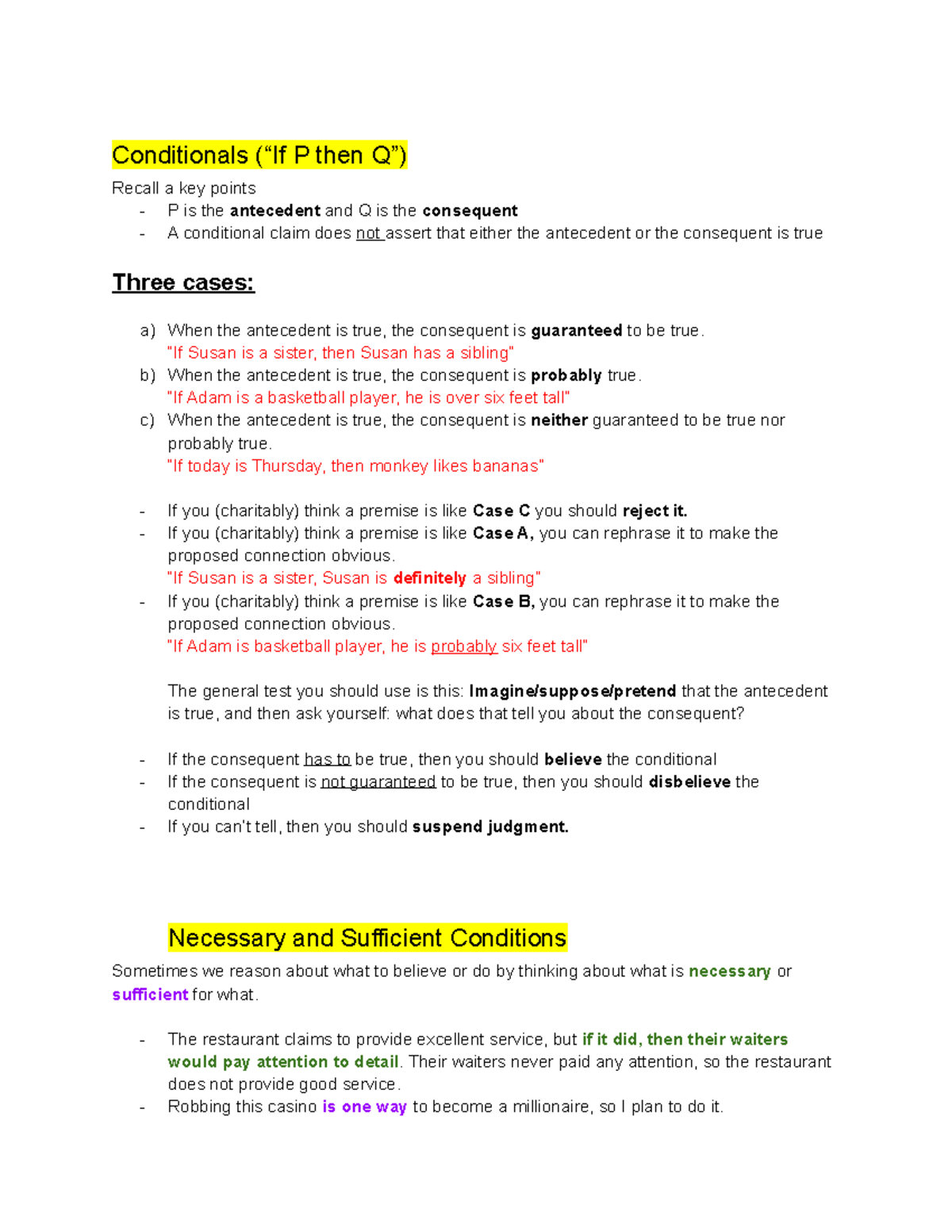 Lecture #9 - notes - Conditionals (“If P then Q”) Recall a key points ...