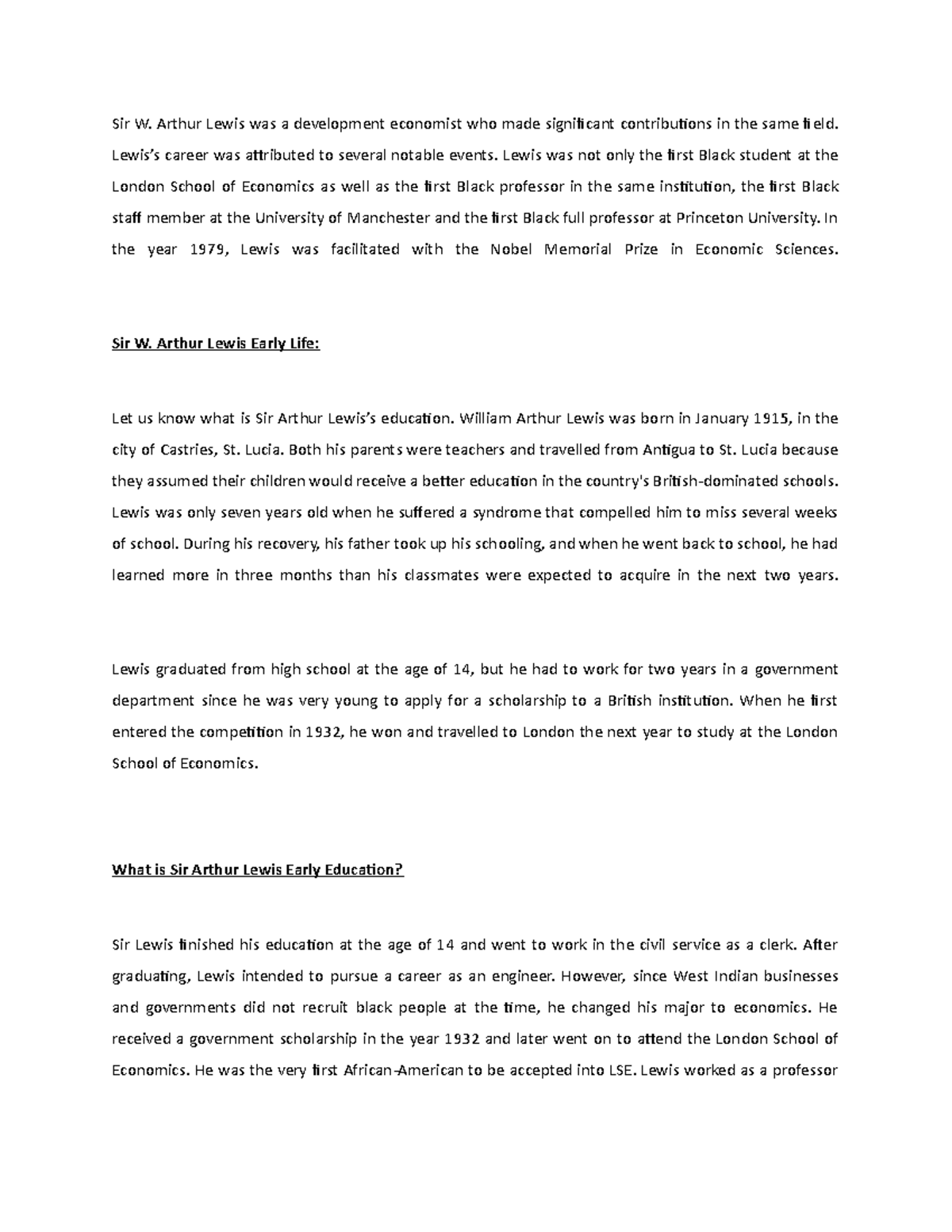 Arthur-Lewis-econdev - Sir W. Arthur Lewis was a development economist ...