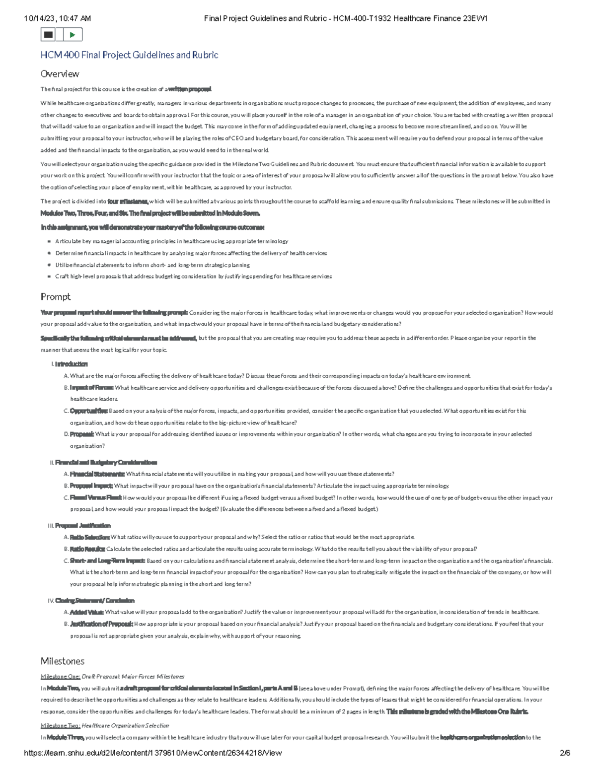 Final Project Guidelines and Rubric - HCM-400-T1932 Healthcare Finance ...