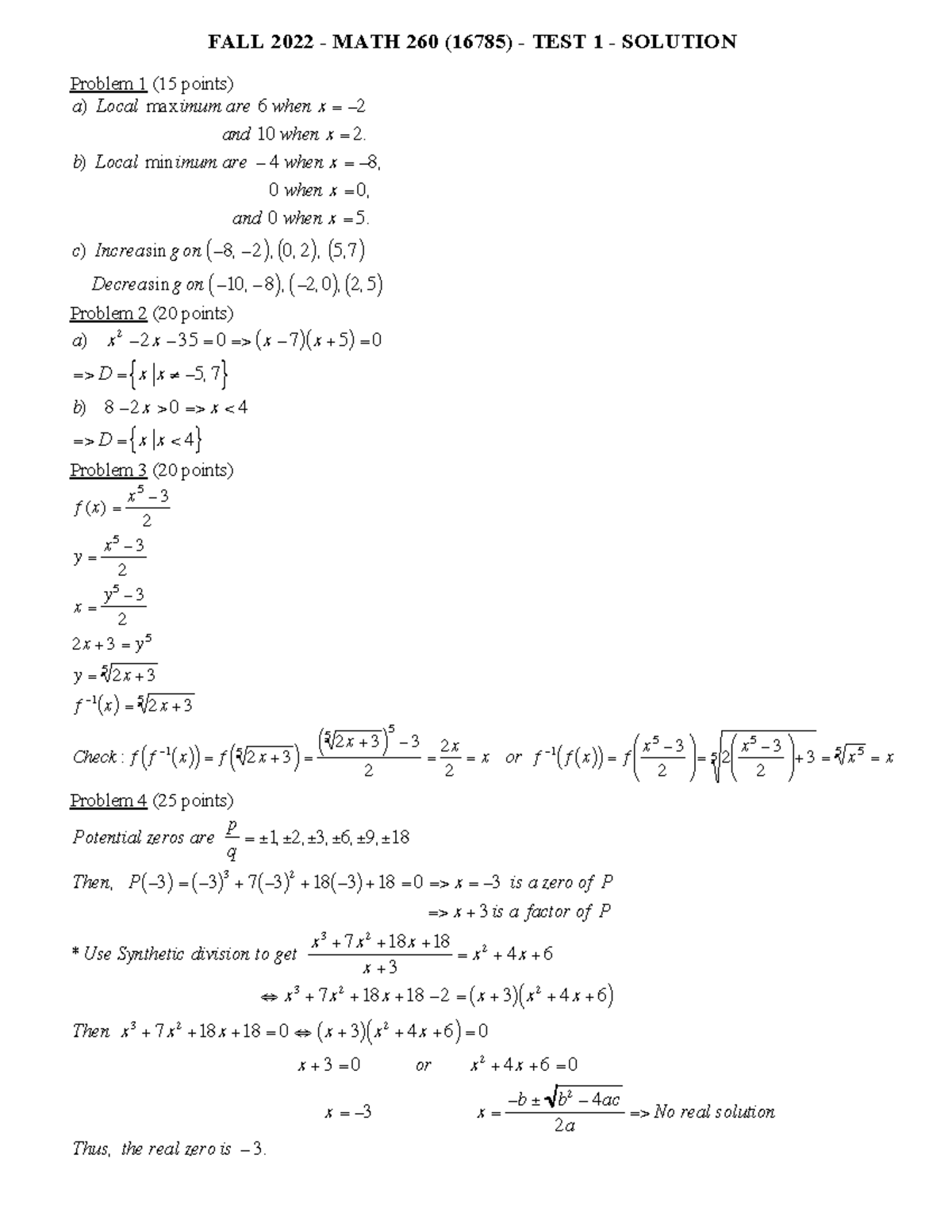 Test 1 Solution - FALL 2022 - MATH 260 (16785) - TEST 1 - SOLUTION ...