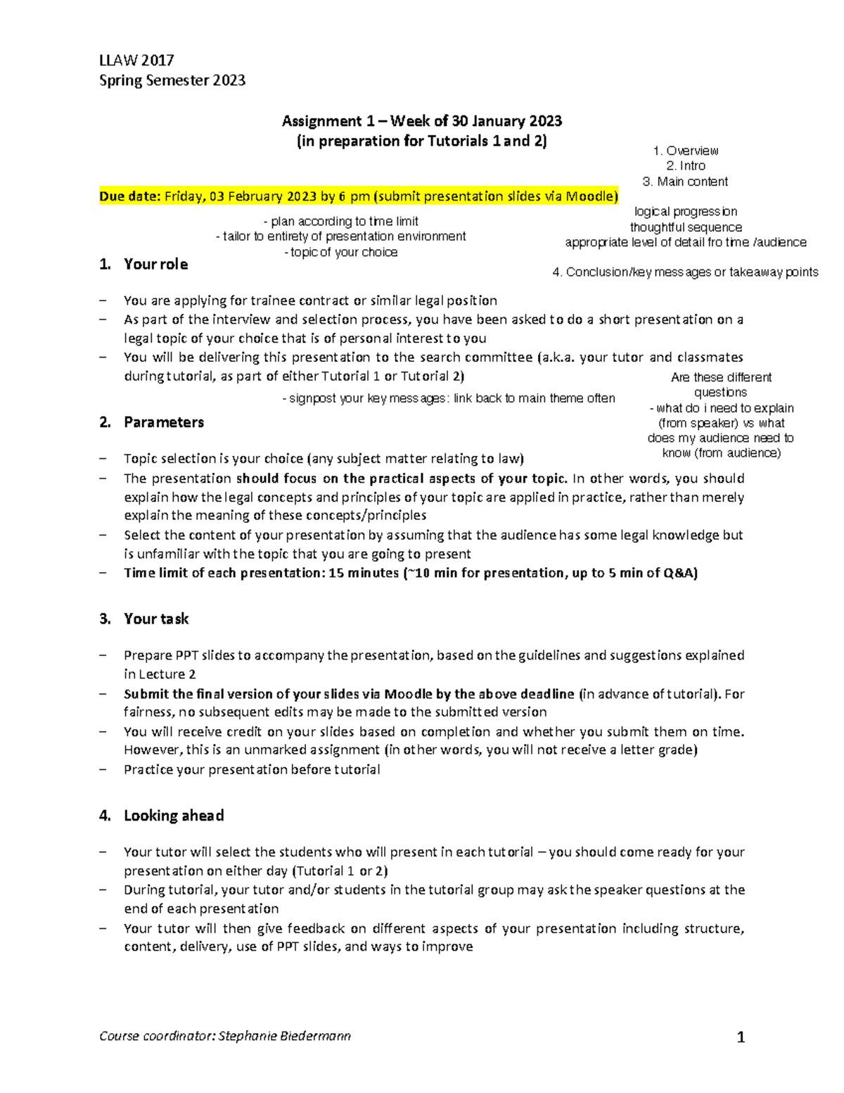 Assignment 1 Week of 30 Jan 2023 - LLAW 2017 Spring Semester 202 3 Course coordinator: Stephanie ...