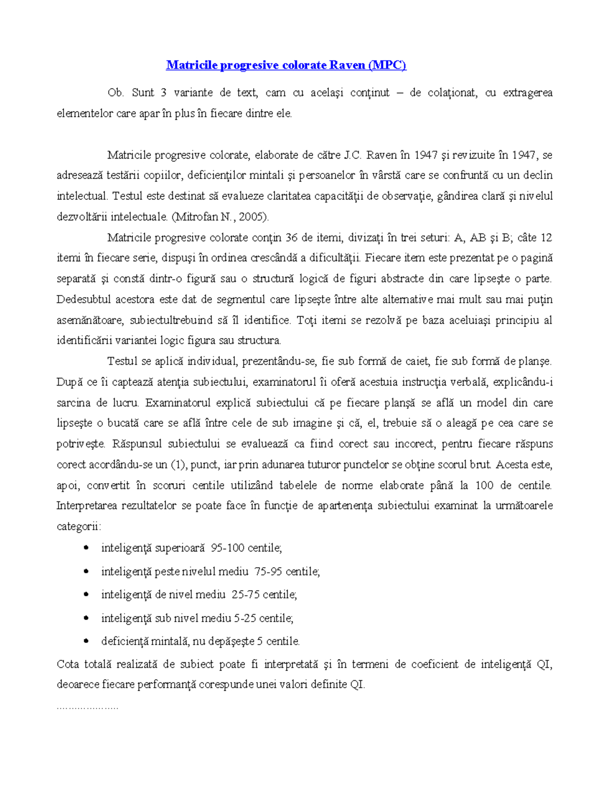 Manual Raven Color Mpc - test - Matricile progresive colorate Raven ...