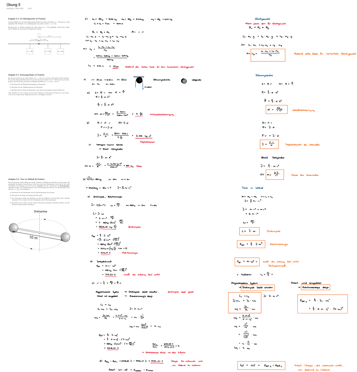 Übung 5 - Physik I - Physik I für Biochemiker, Chemiker und Geowissenschaftler - Übung Dienstag ...