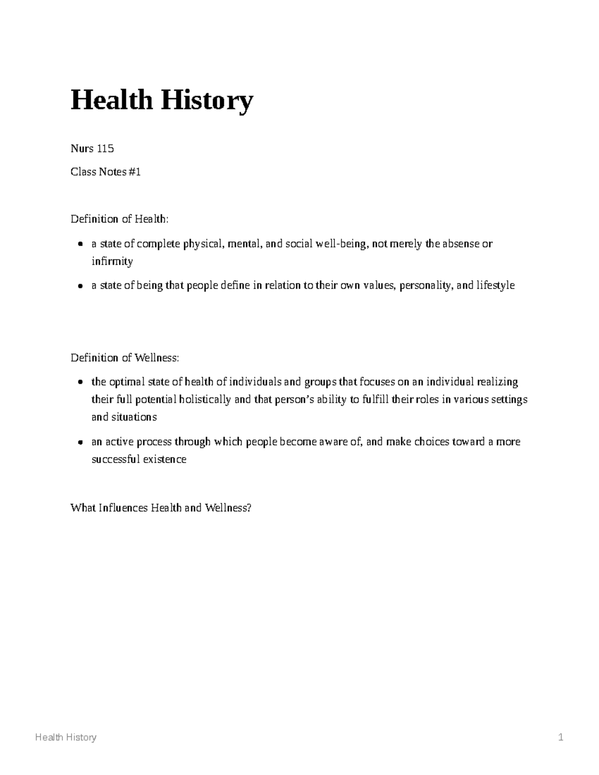 Health History - Studocu