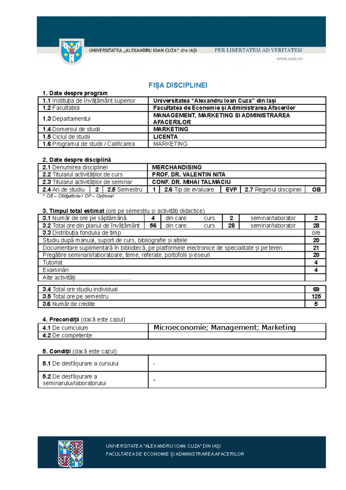FEAA - Fisa disciplinei Merchandising 2022 - FIȘA DISCIPLINEI Date ...