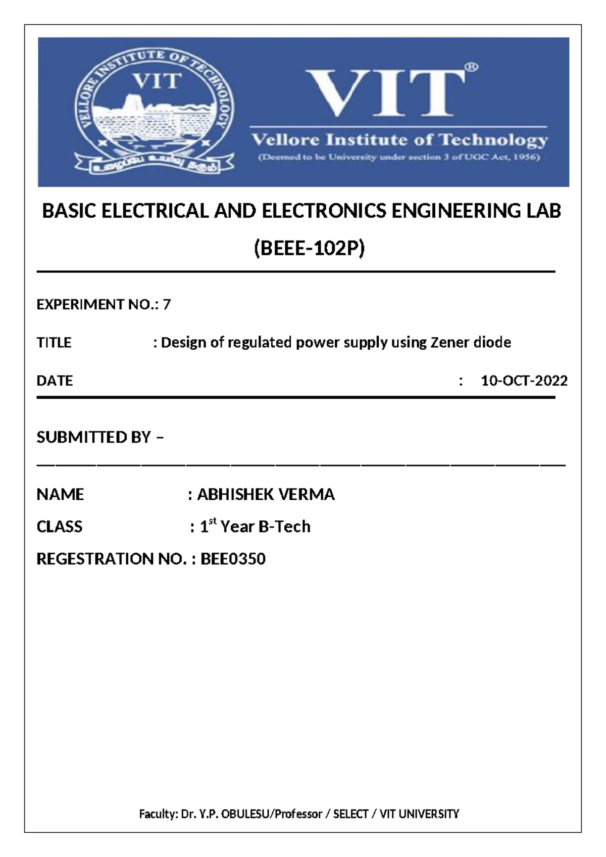 22BEE0350 VL2022230105280 AST07 - BASIC ELECTRICAL AND ELECTRONICS ...