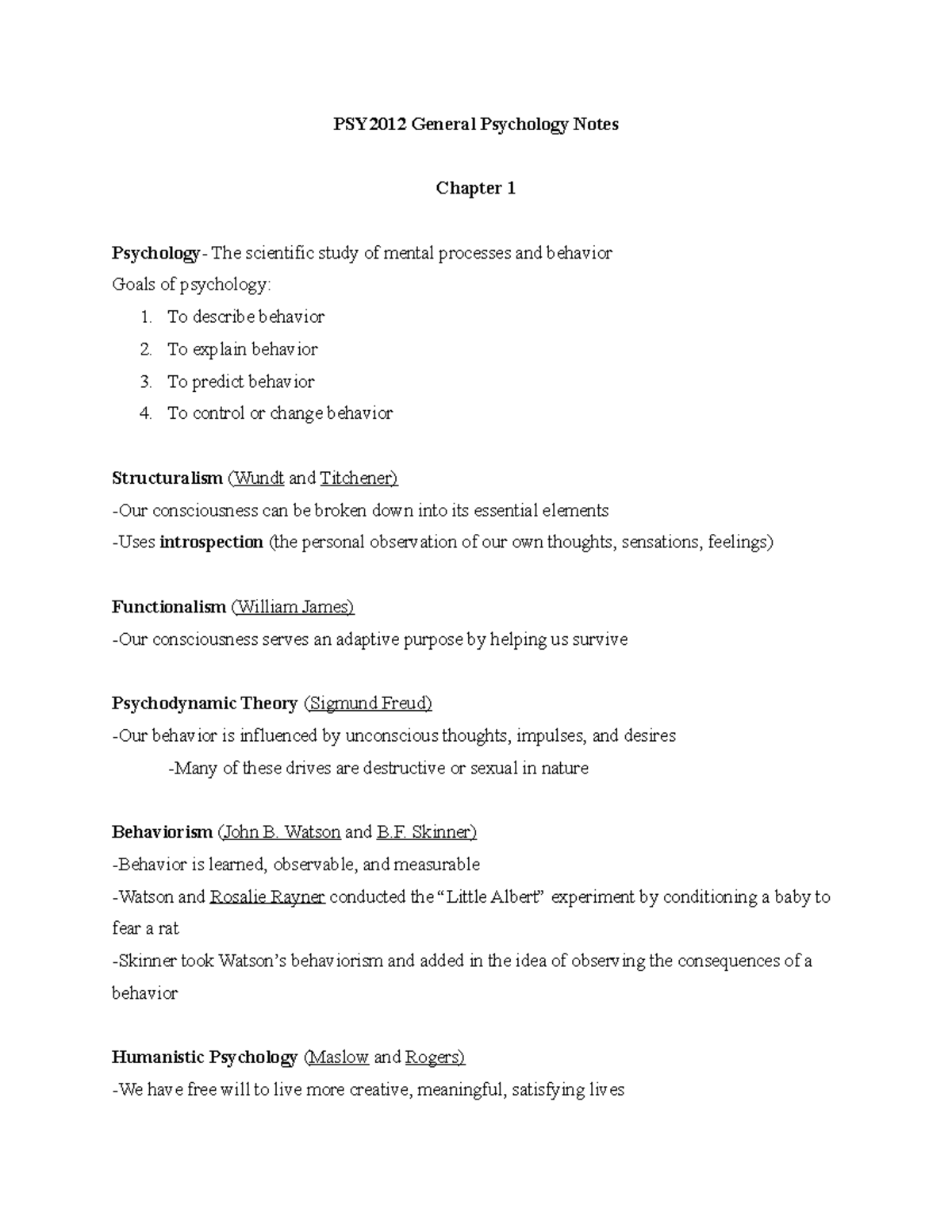 Chapter 1 and 2 Notes - Neal - PSY2012 General Psychology Notes Chapter ...