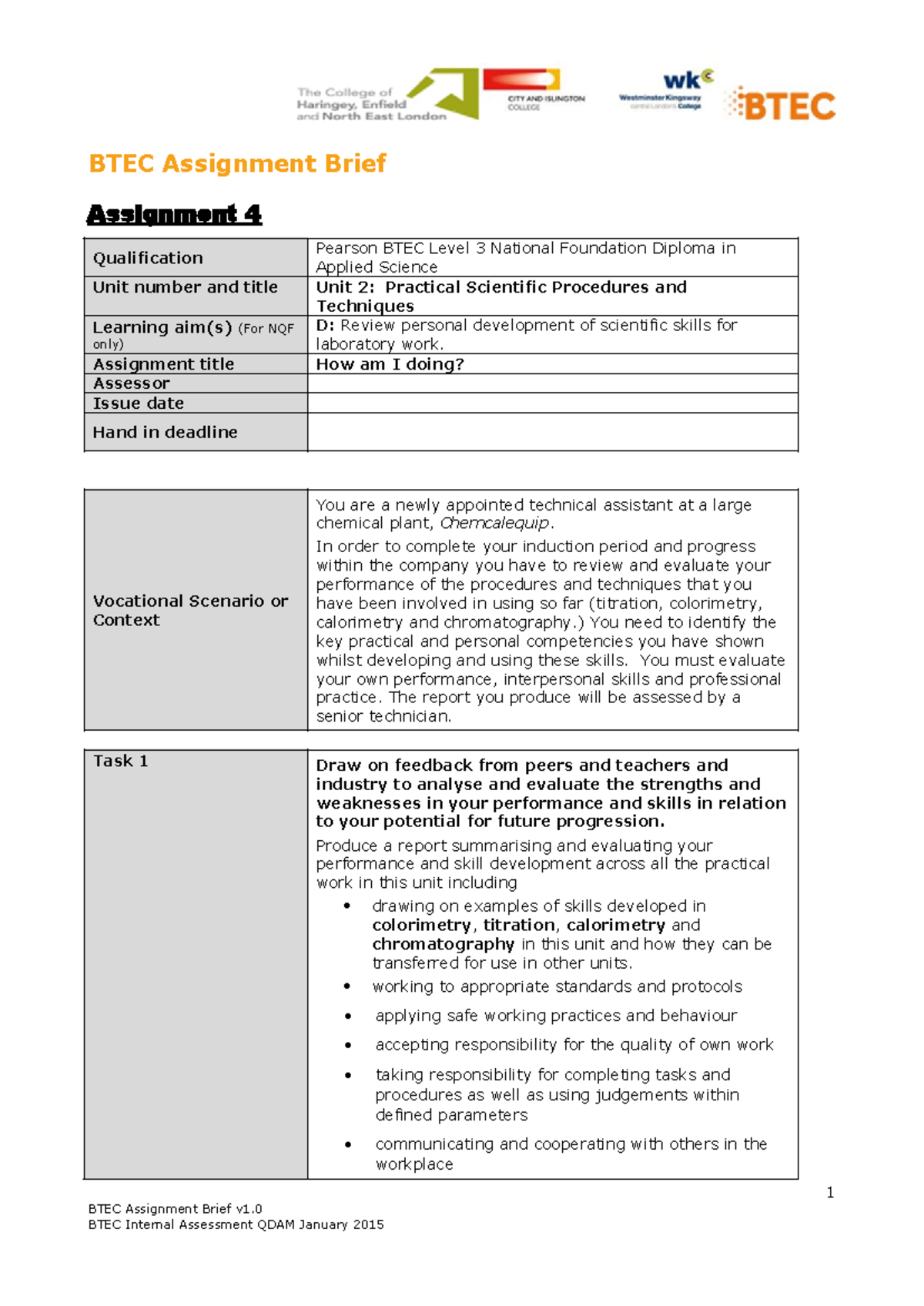 Unit 2-Assignment 4-Authorised Brief - BTEC Assignment Brief Assignment ...