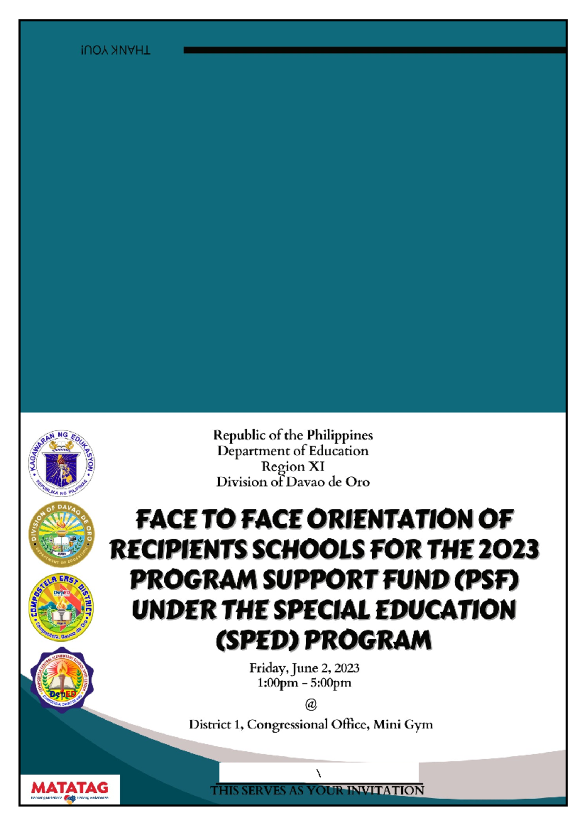 Program fro PSF and SPED Orientation - Bachelor of Elementary Education ...