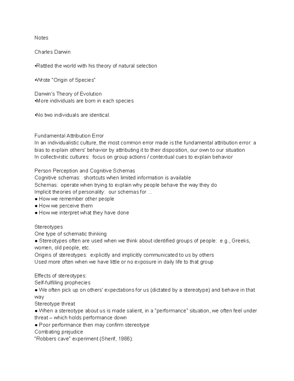 Untitled document 3 - Psyc - Notes Charles Darwin •Rattled the world ...