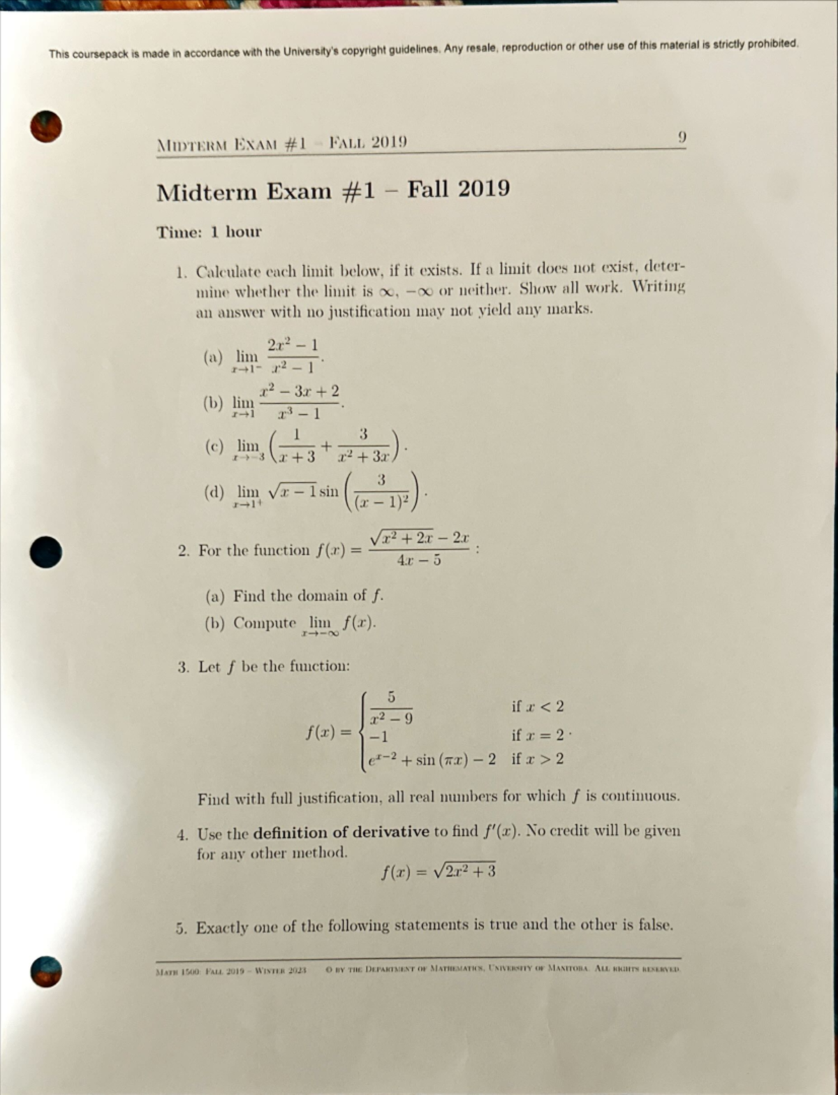 Math1500 QP - question paper - MATH 1500 - Studocu