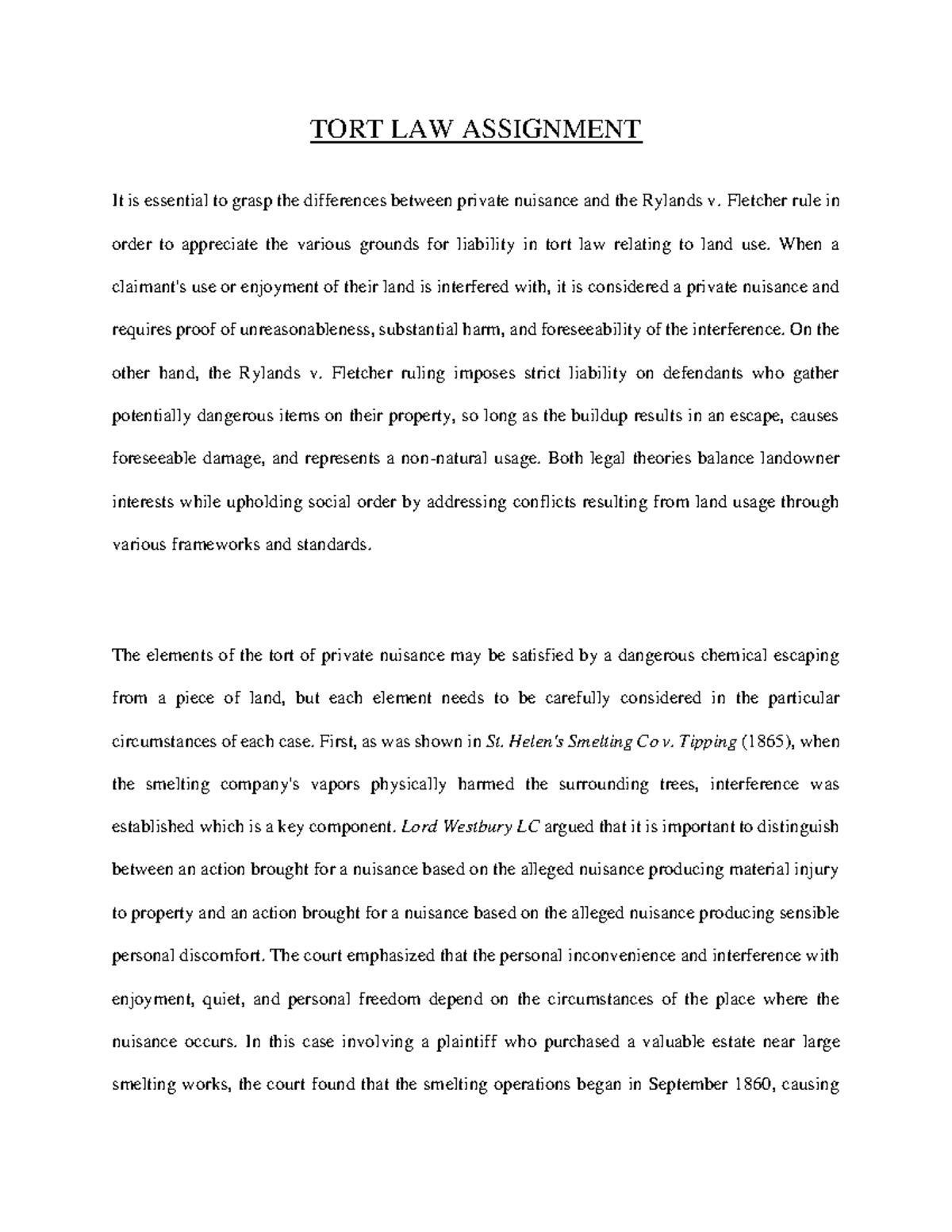 TORT LAW Assignment - Example - TORT LAW ASSIGNMENT It is essential to ...