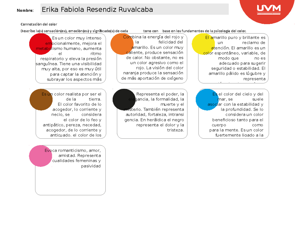 U3 Connotacion Color - .............. - Connotación del color Describe ...