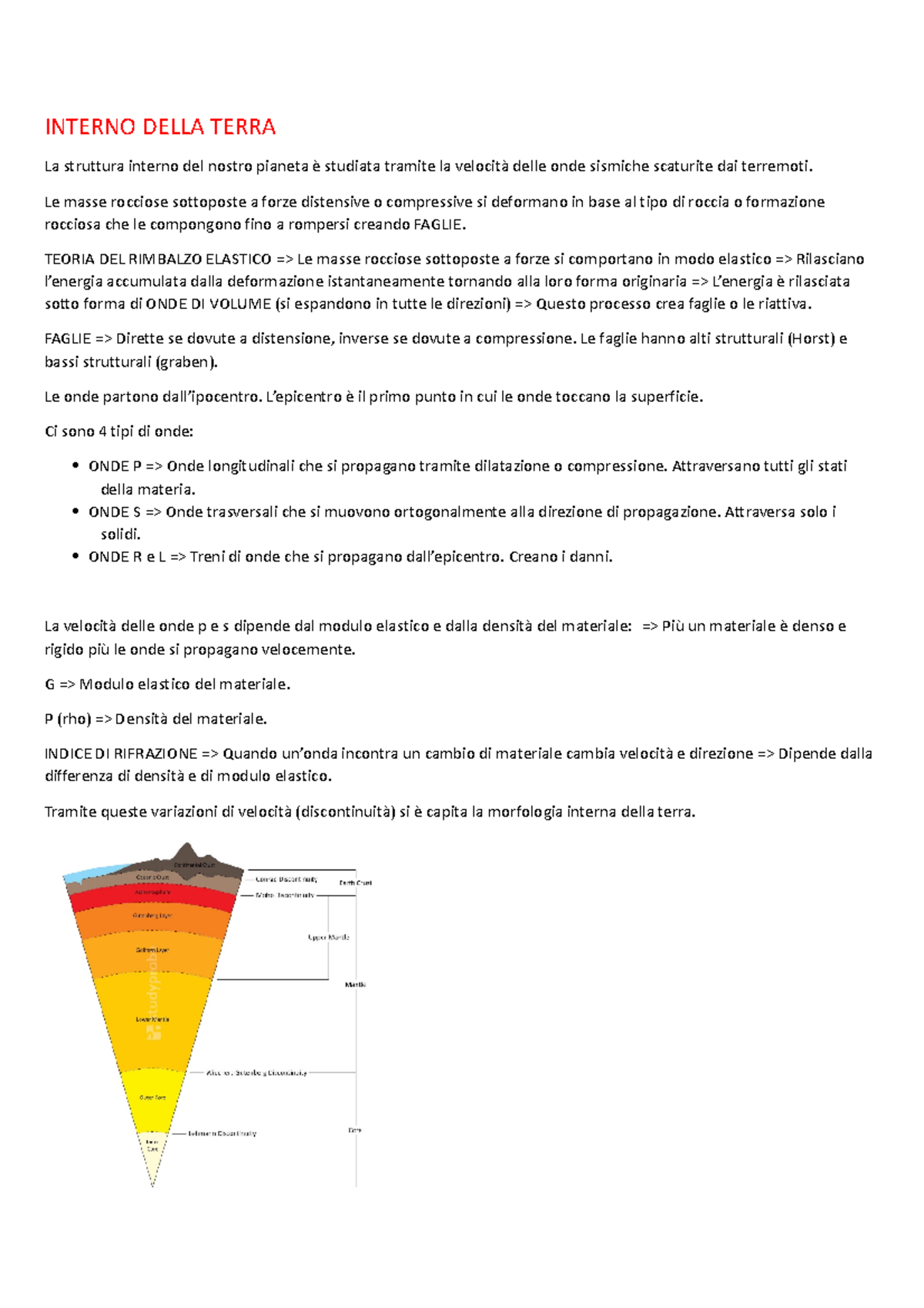 Scienze della terra - Appunti sulla tettonica delle placche - INTERNO DELLA TERRA La struttura ...